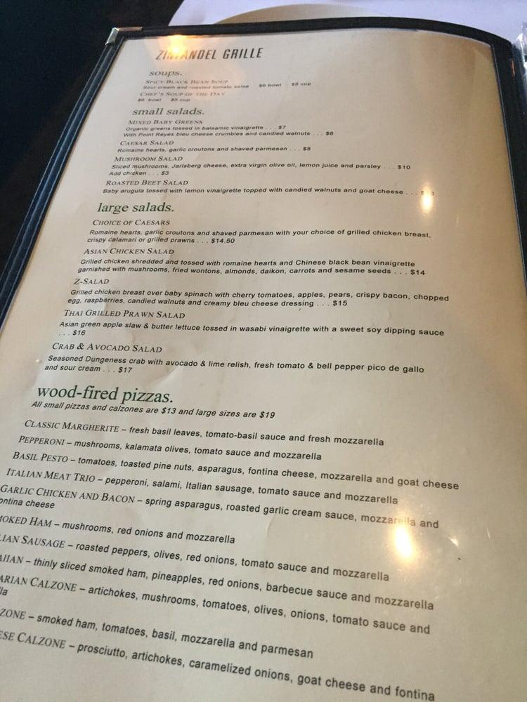 Menu at Zinfandel Grille restaurant, Sacramento, Fair Oaks Blvd