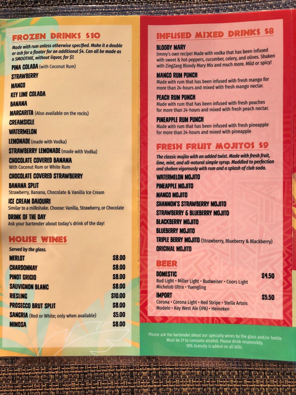Menu at Abbey Road Snack Shack cafe, Key West