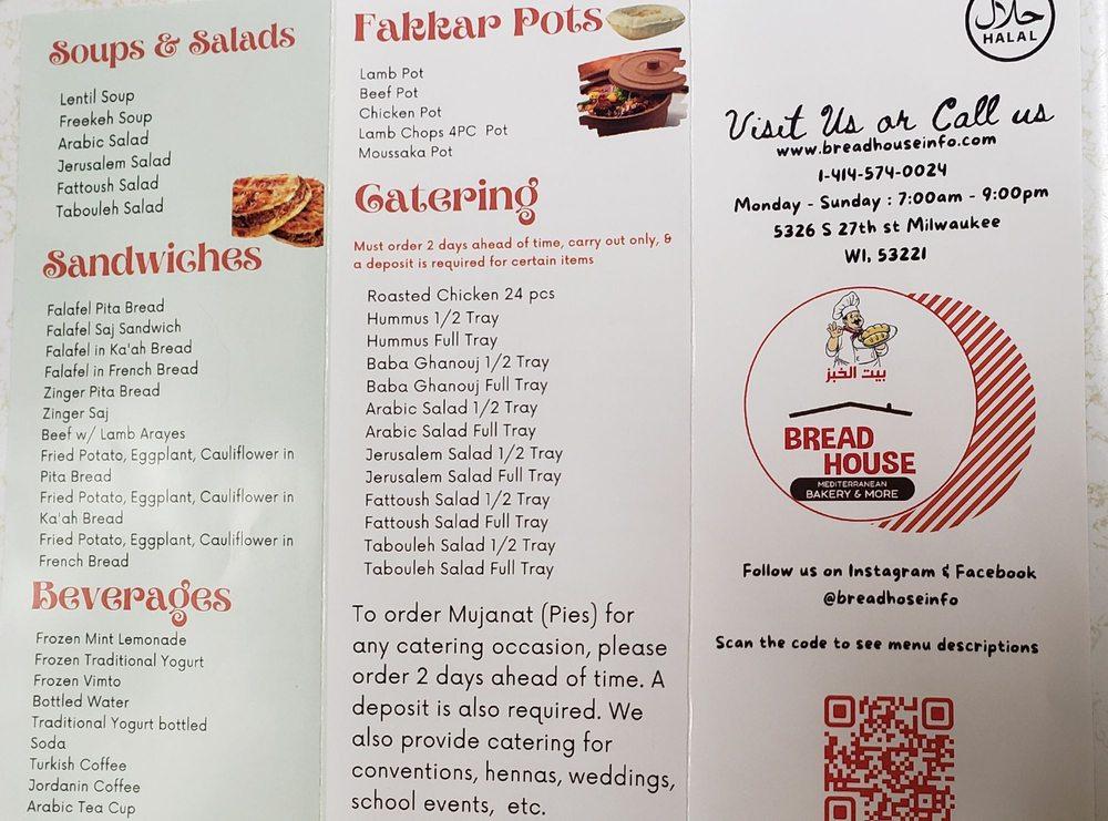Menu at Bread House pizzeria, Milwaukee