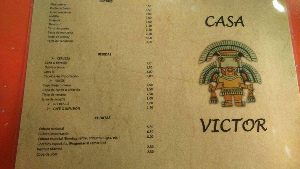 Menu at Casa Victor pub & bar, Madrid, C. de Galileo