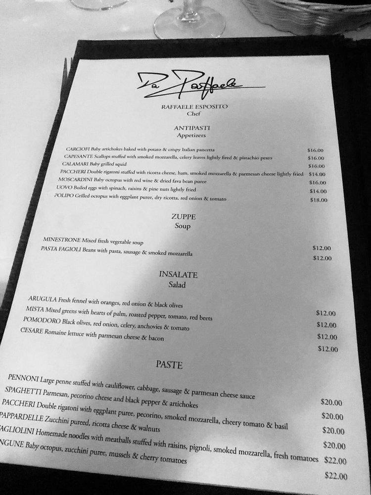 Menu at Da Raffaele restaurant, New York City
