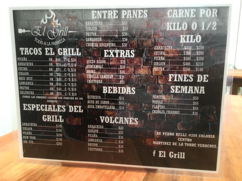 Menu at El Grill restaurant, Martínez de la Torre