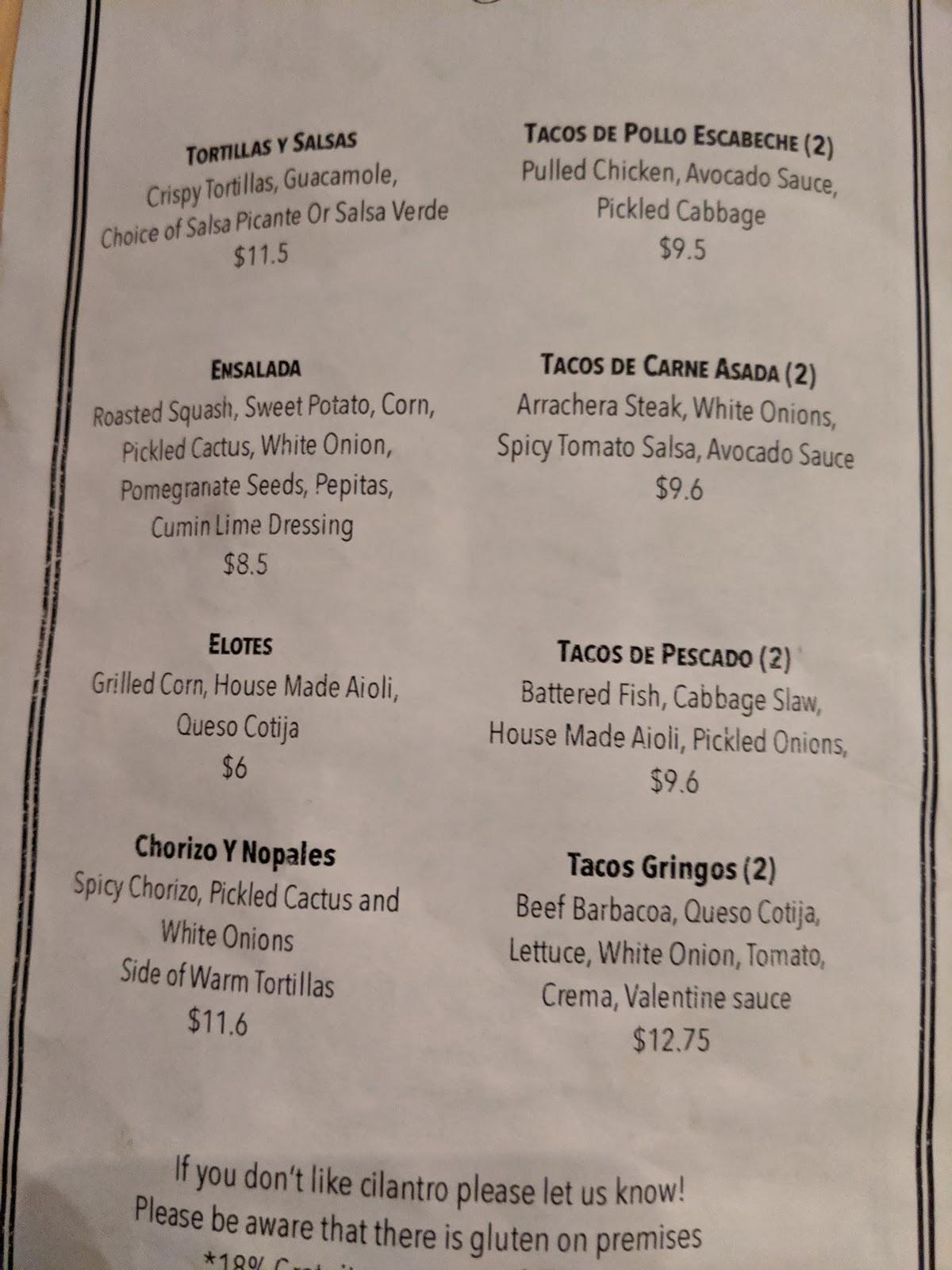 Menu at El Pocho Antojitos Bar, Toronto
