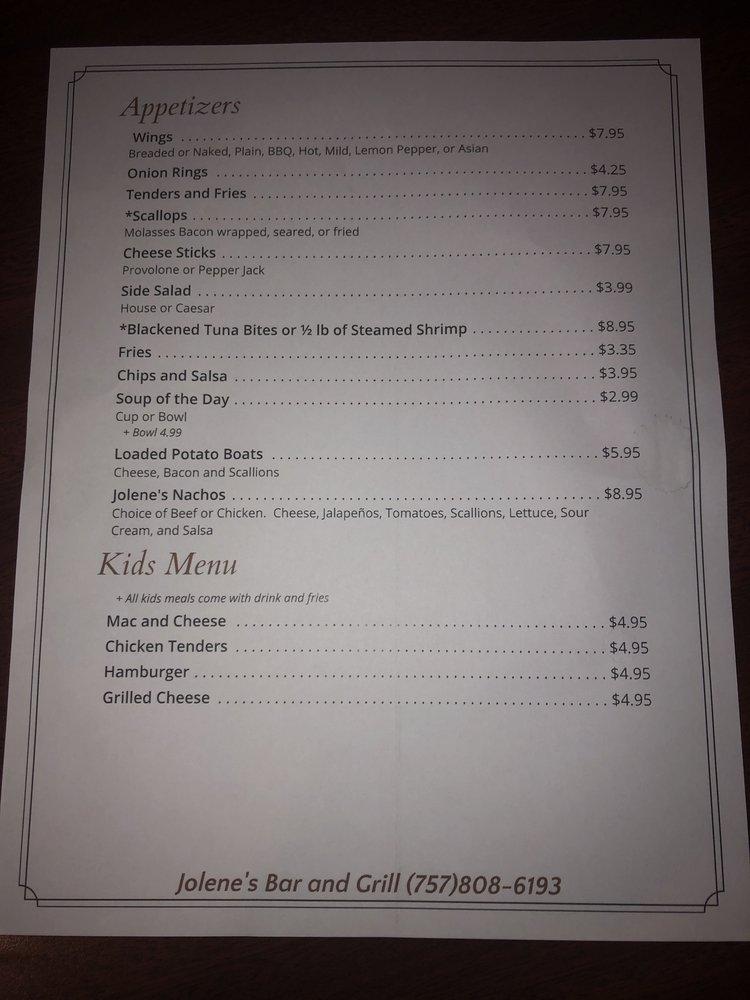 Menu at Jolene’s Bar & Grill, Williamsburg