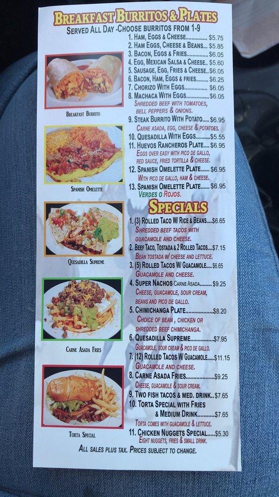 Menu at Los Alazanes Mexican Food restaurant, Barstow