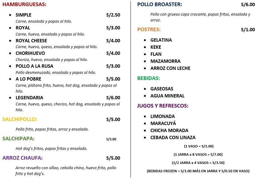 Menu at Macaco's Food restaurant, Huanchaco