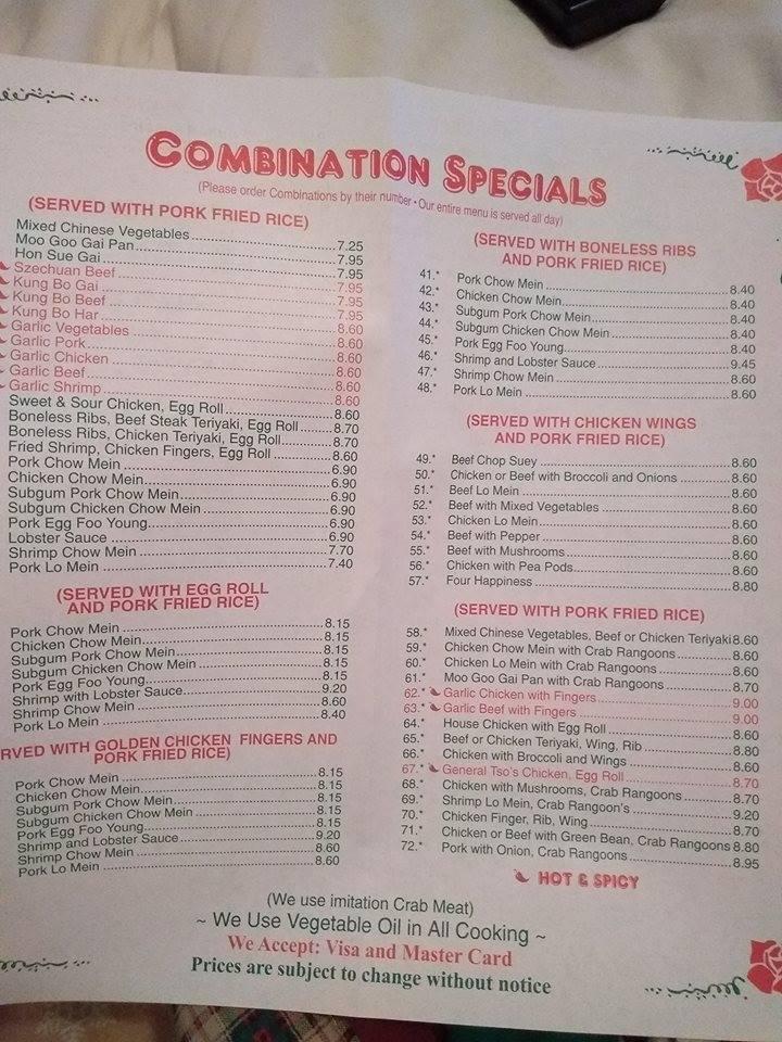 Menu at Taste of China restaurant, Houlton