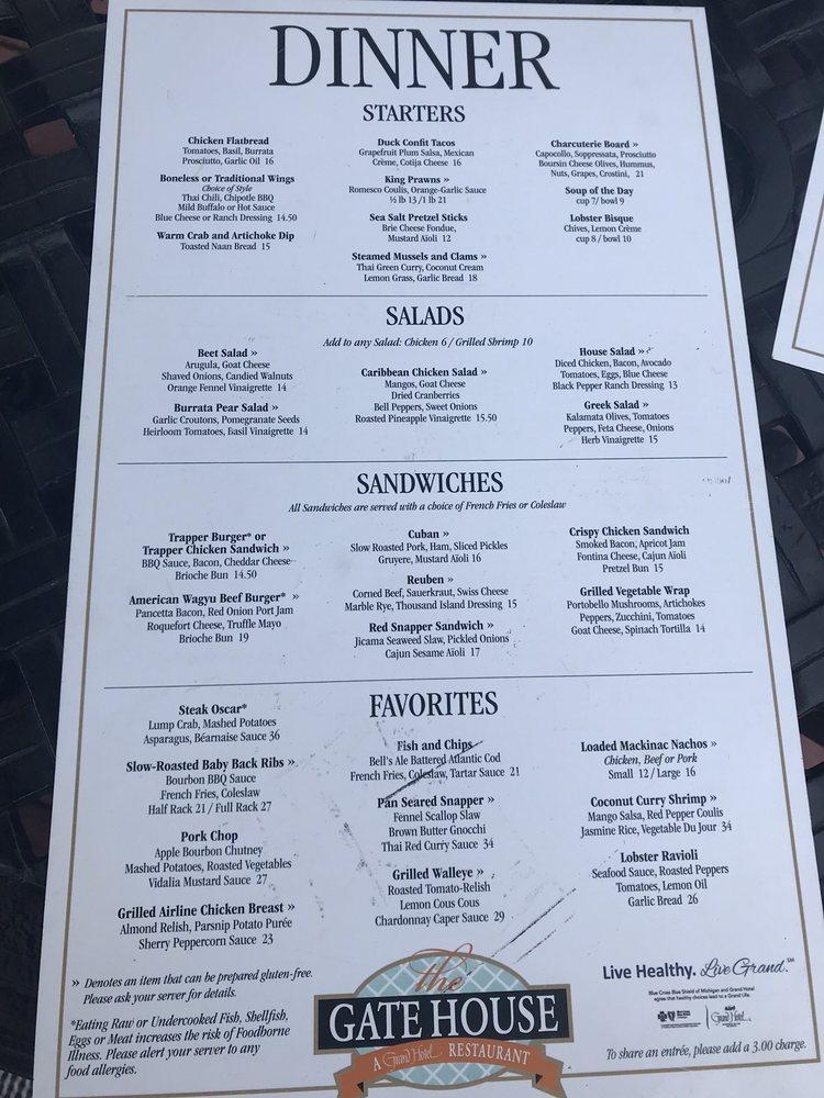 Menu at The Gate House pub & bar, Mackinac Island