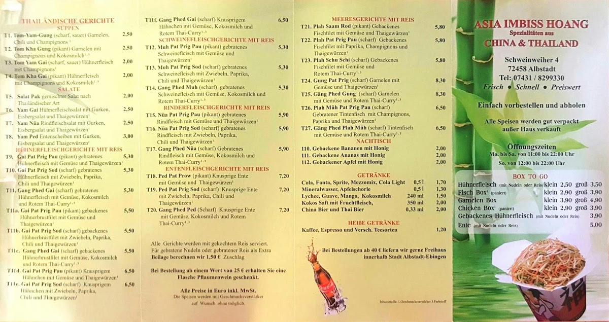 Menu at ASIA IMBISS HOANG restaurant, Albstadt