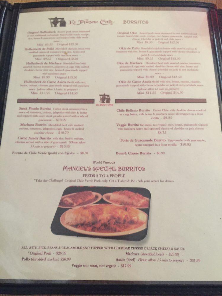 Menu at El Tepeyac Cafe, Los Angeles, 812 N Evergreen Ave