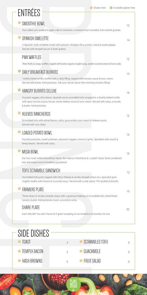Menu at Plant Matter Kitchen restaurant, London