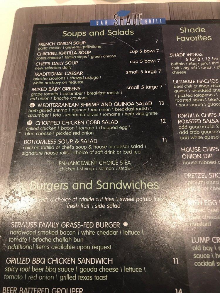 Menu at Shade pub & bar, Orlando