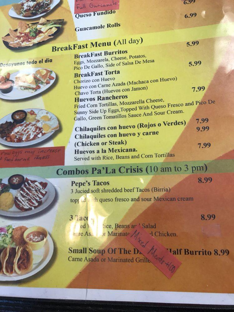 Menu at Taqueria el Gallo Loco restaurant, Sandy