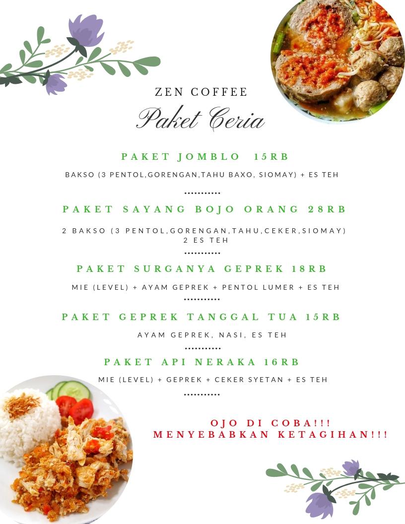 Menu at ZEN COFFEE restaurant, Banyutengah