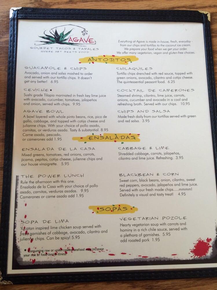Menu at Agave restaurant, Ashland, 5 Granite St