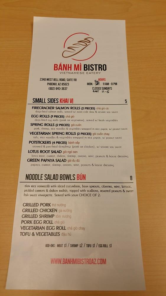Menu at Bánh Mì Bistro Vietnamese Eatery restaurant, Phoenix