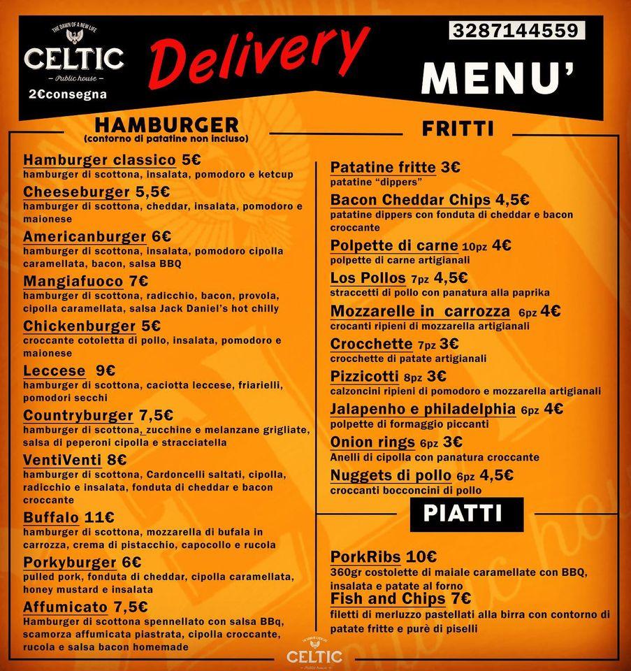 Menu at Celtic Pub Pizzeria, Mesagne