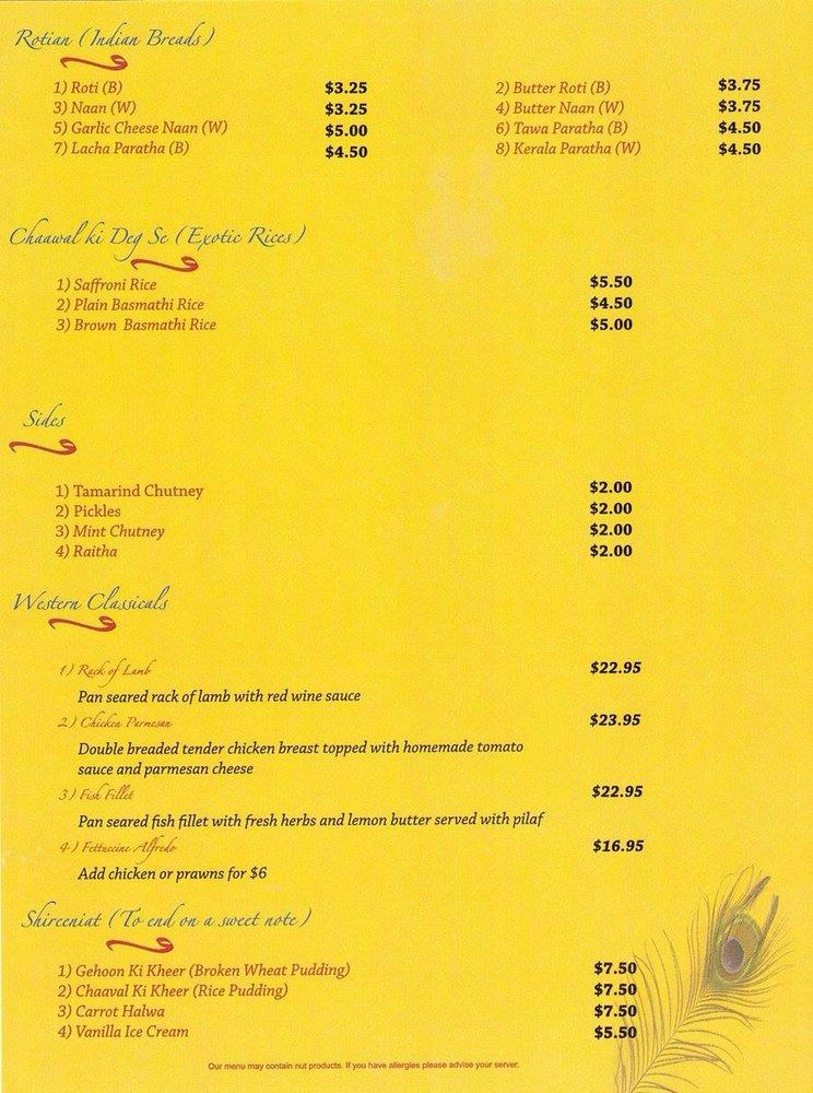 Menu at Chef Abhi's Classic Indian Cuisine restaurant, Terrace
