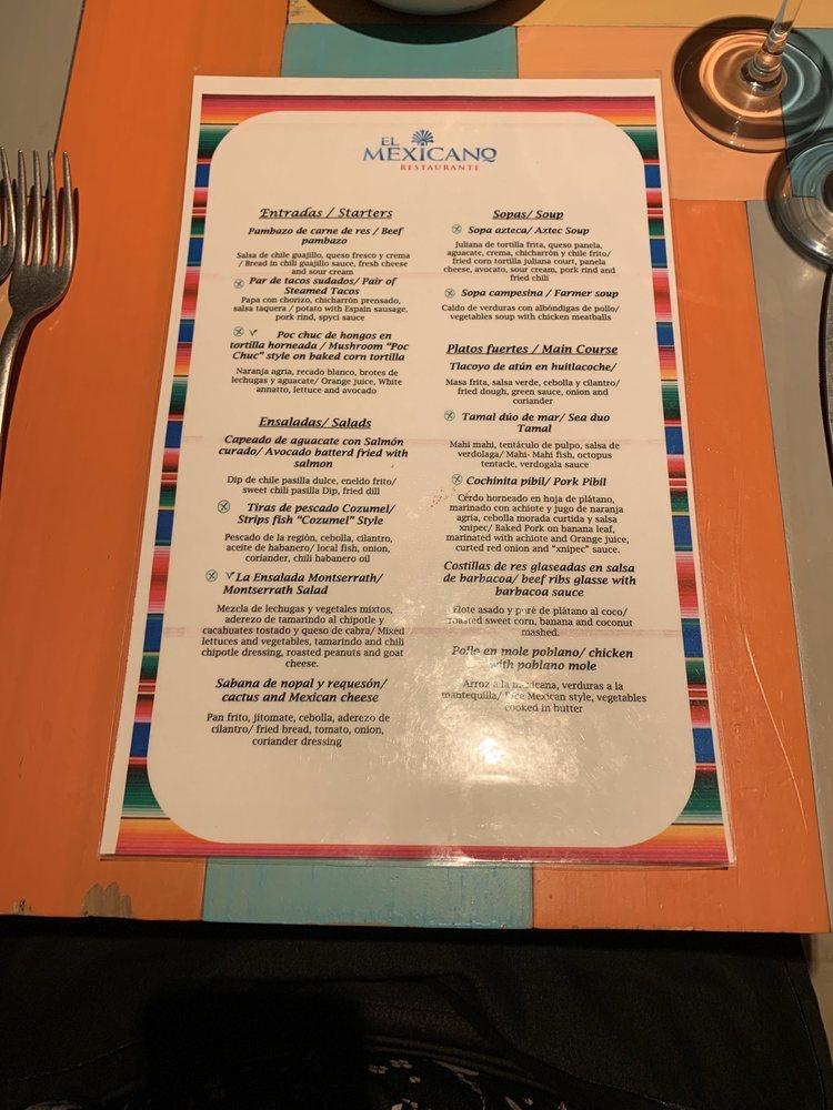 Menu at El Mexicano restaurant, San Miguel de Cozumel, Carretera ...