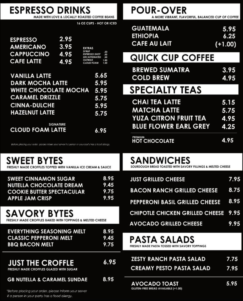 Menu at Glazed Bytes restaurant, Boston