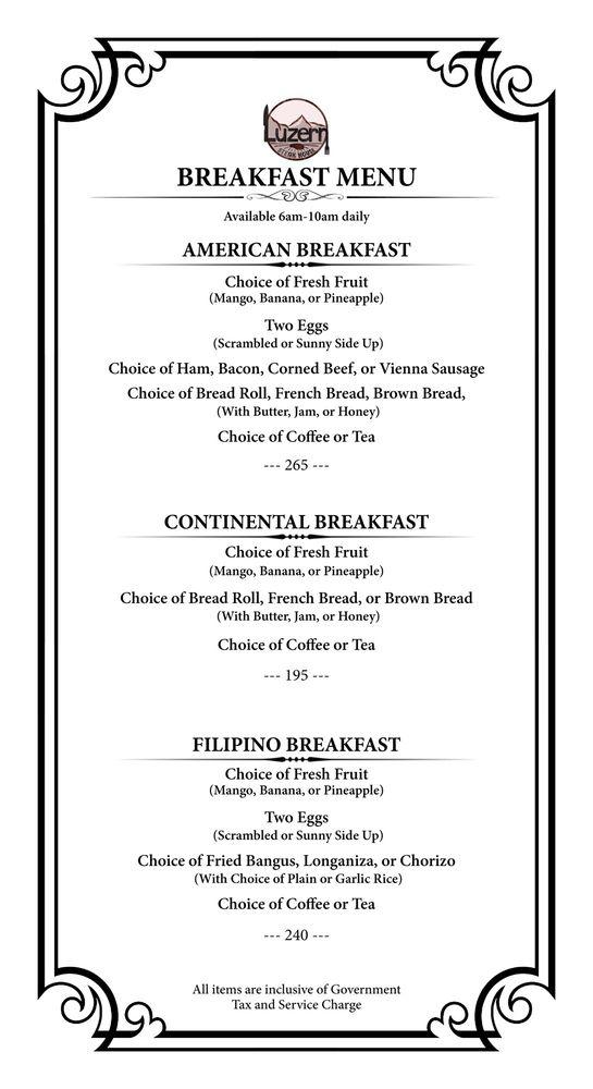 Menu at Luzern Steakhouse, Cebu City