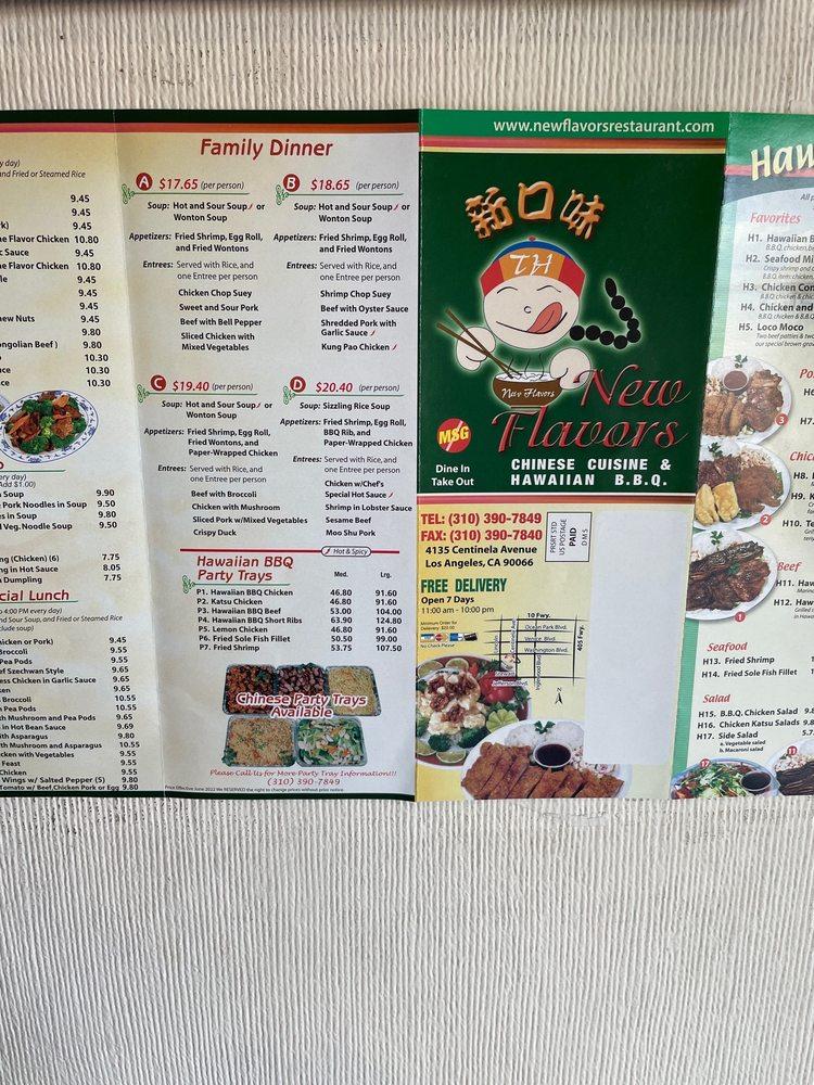 Menu at New Flavors restaurant, Los Angeles