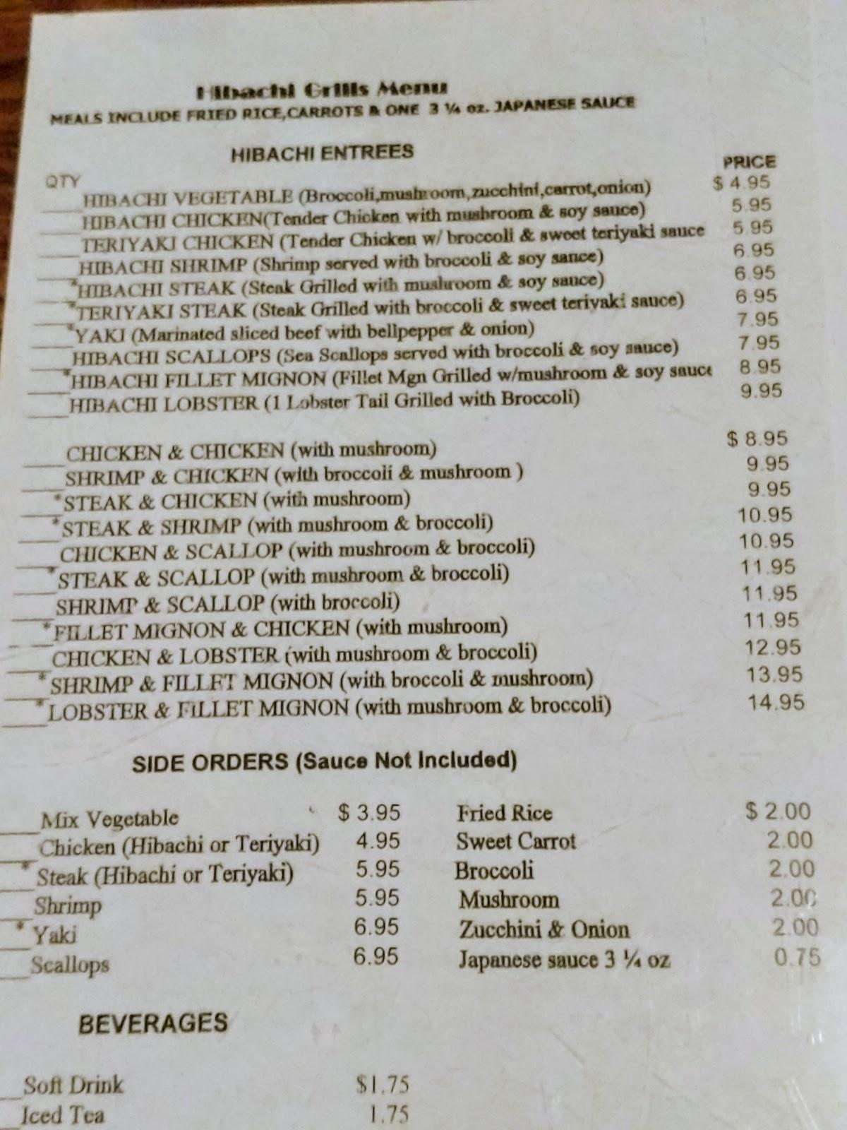 Menu at Osaka Japanese Restaurant and Sushi Bar, Sumter