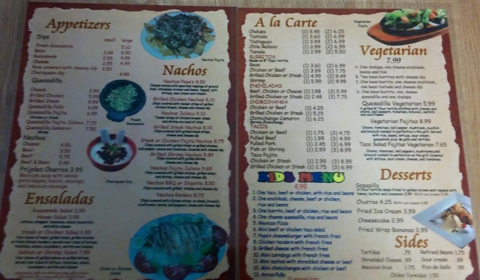 Menu at Pepe's Mexican Restaurant, Mount Pleasant, S Main St