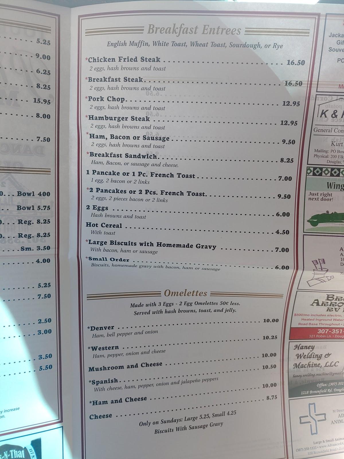 Menu at Plains Trading Post Restaurant, Douglas