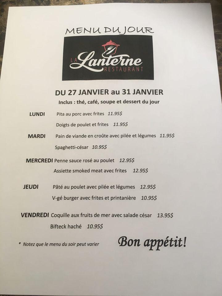 Menu au Restaurant La Lanterne, Mont-Laurier