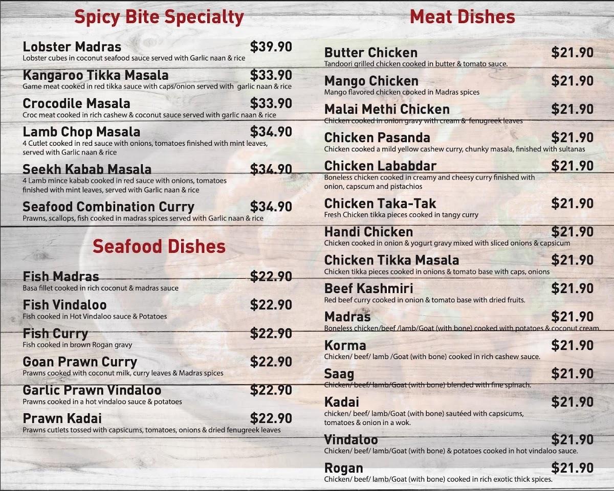 Menu at Spicy Bite Edge Hill restaurant, Edge Hill