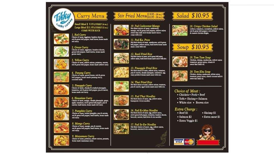 Menu at TIKKY'S CURRY CORNER restaurant, Moxee