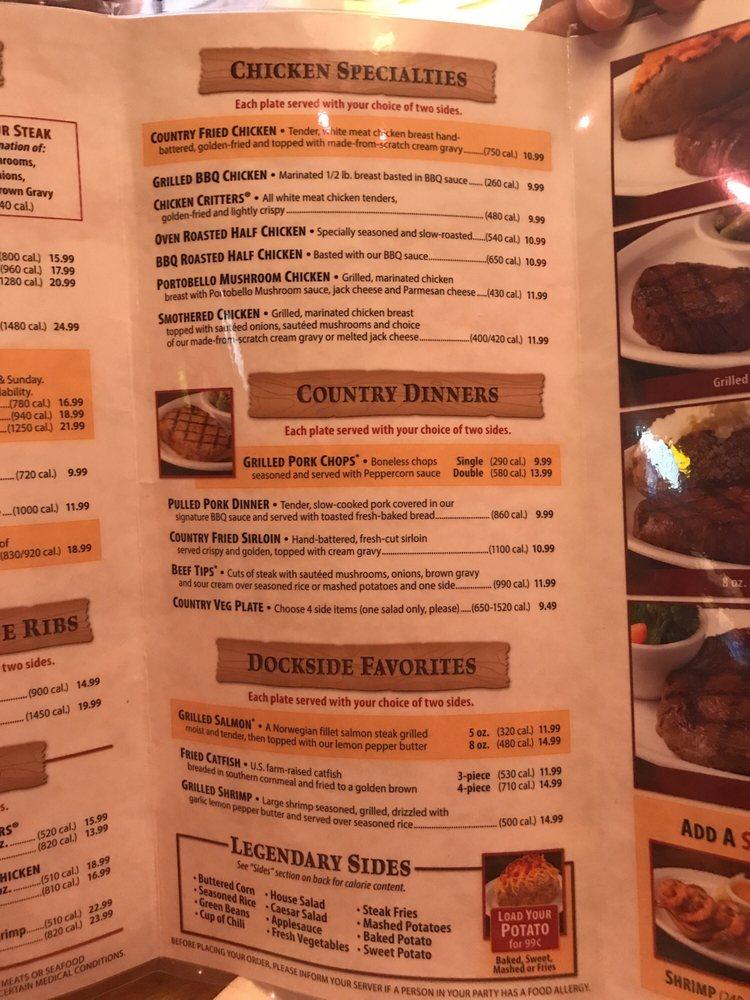 Menu at Texas Roadhouse steakhouse, Jackson