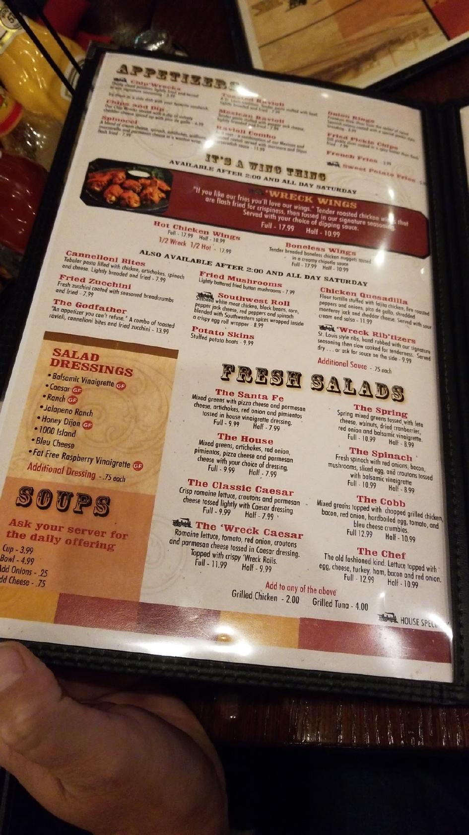 Menu at Trainwreck Saloon Westport restaurant, Maryland Heights