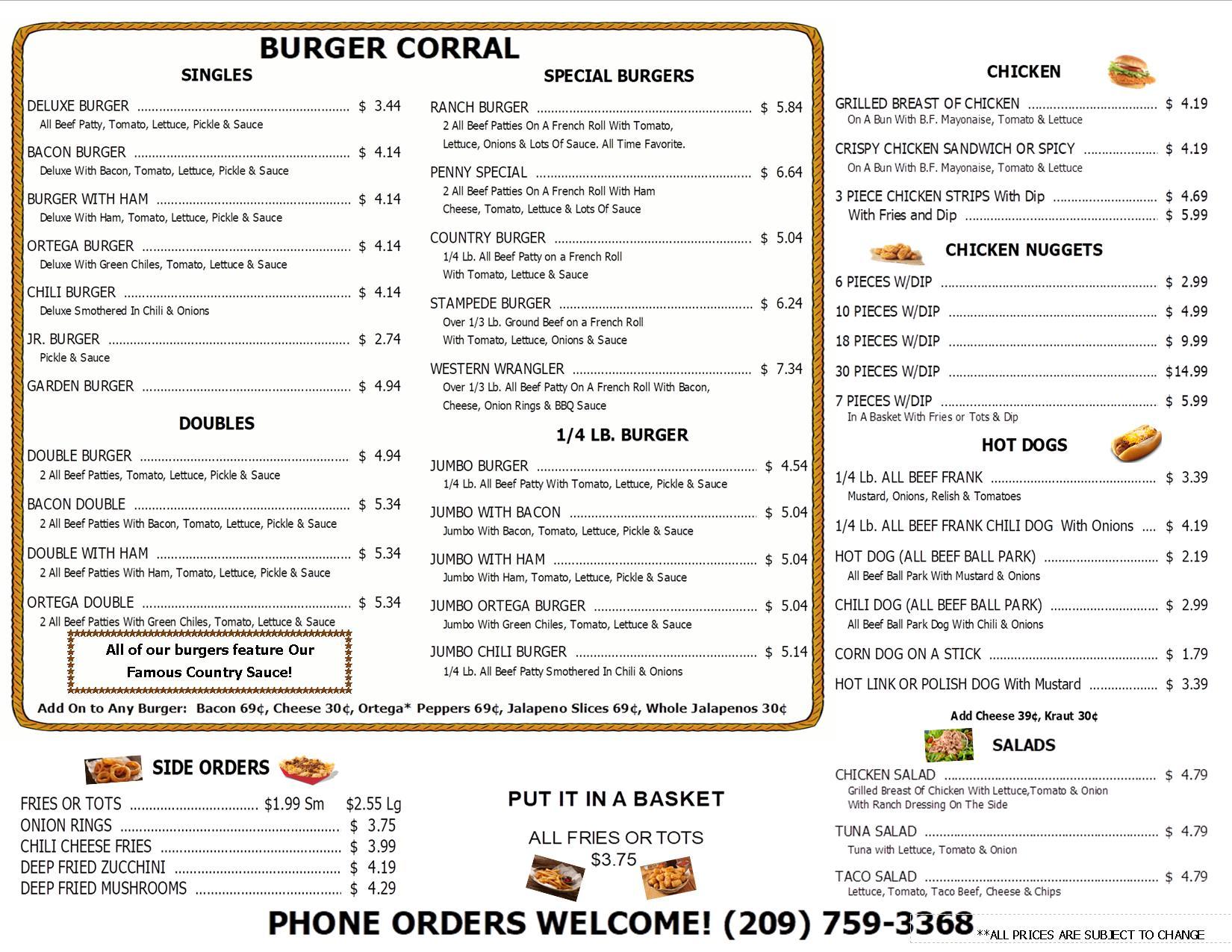 Menu at Webster's Country Burger Drive-in fast food, Clements
