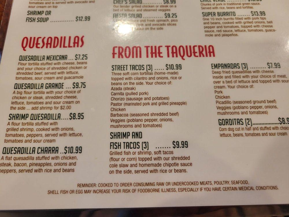 Menu at Charros Express Mex restaurant, Evans