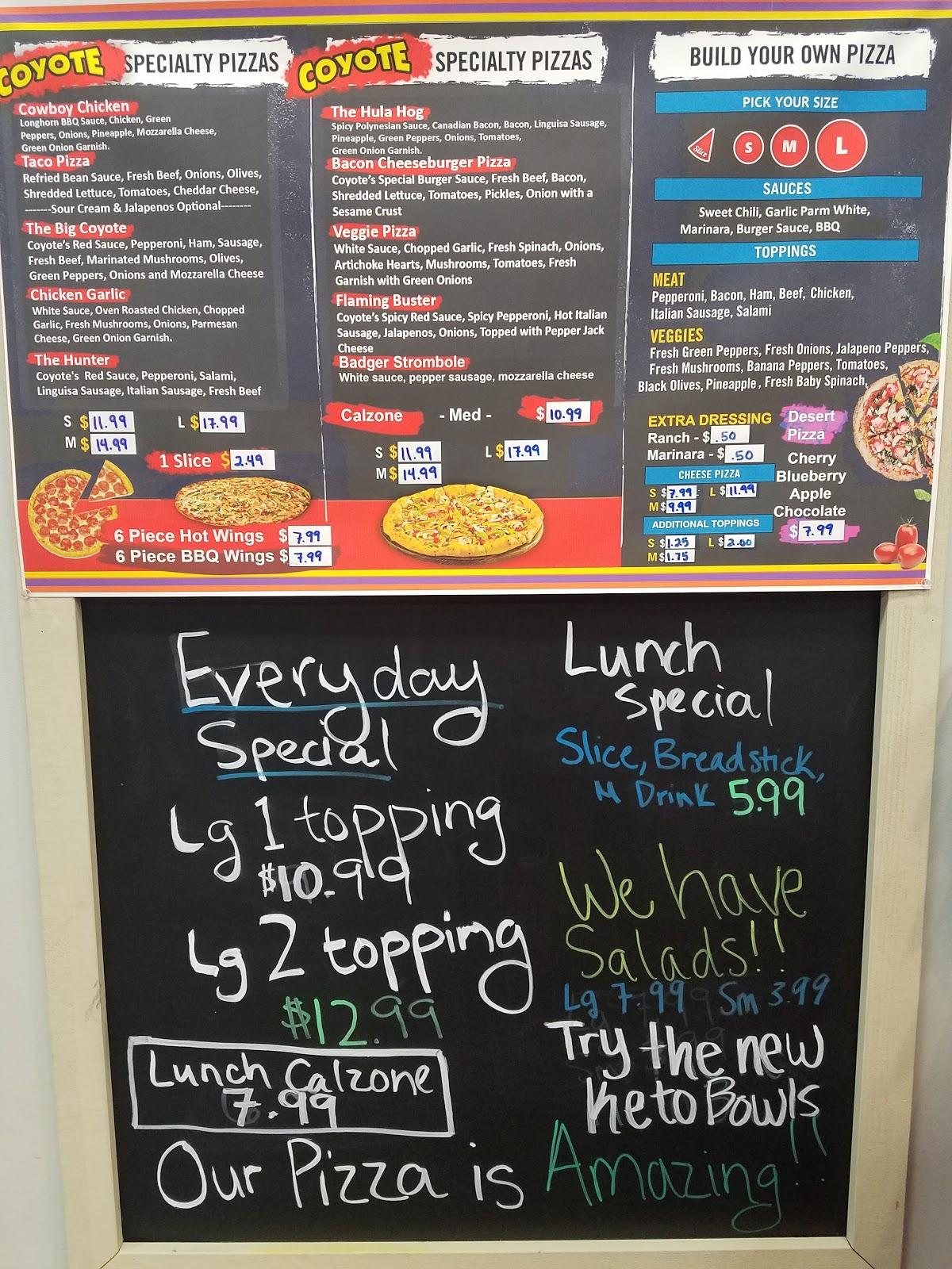 Menu at Coyote Pizza Den pizzeria, Burbank