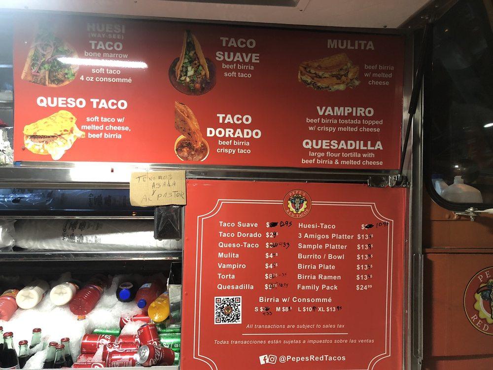 Menu at El Cabo Pepe's (Pepe's Red Tacos) restaurant, Pasadena