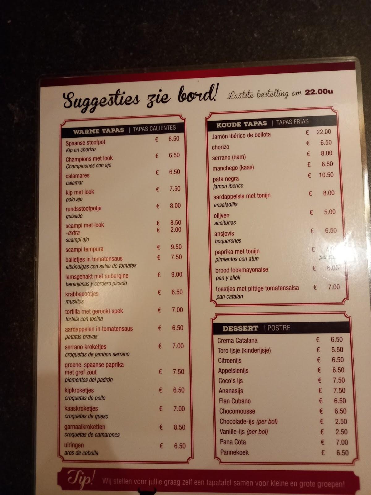 Menu at El Toro, Herentals, 114