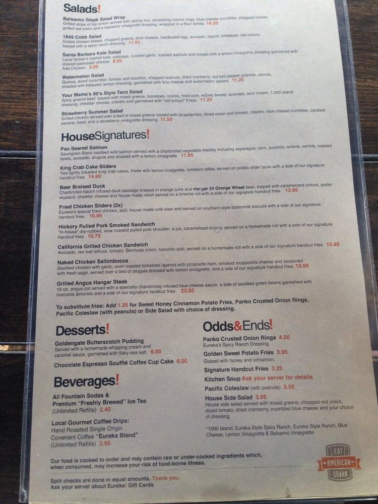 Menu at Eureka! restaurant, Bakersfield, Stockdale Hwy