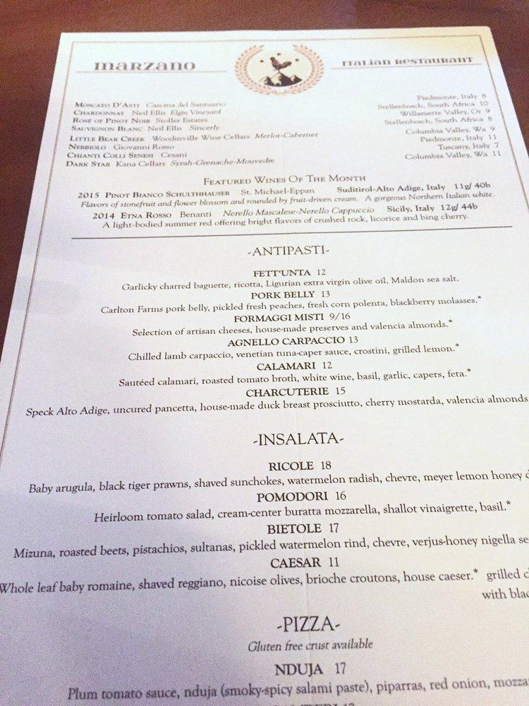 Menu at Marzano Italian Restaurant, Tacoma