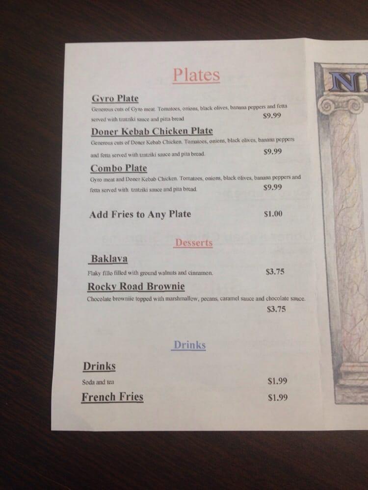 Menu at Nikos Greek Gyros restaurant, Abilene
