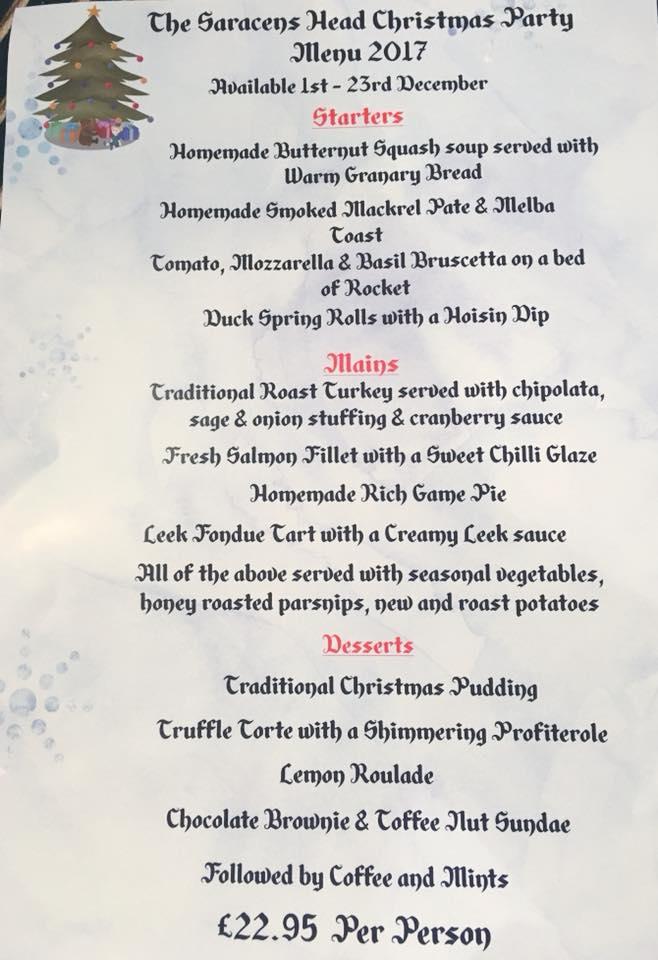 Menu at Saracens Head Newton pub & bar, Sudbury