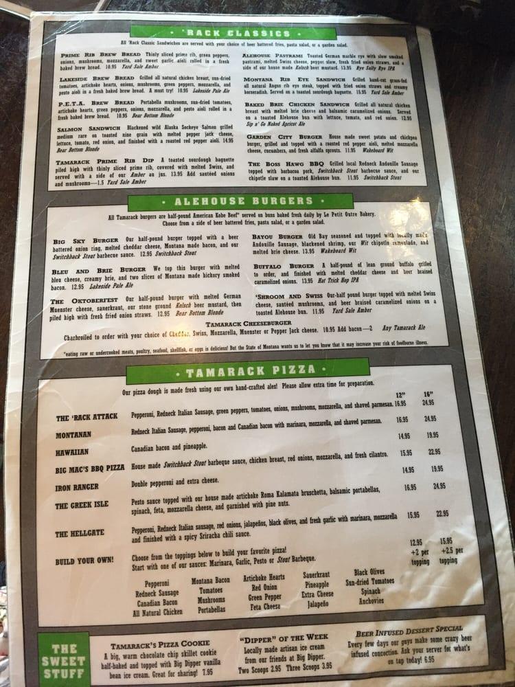 Menu at Tamarack Brewing Co pub & bar, Missoula
