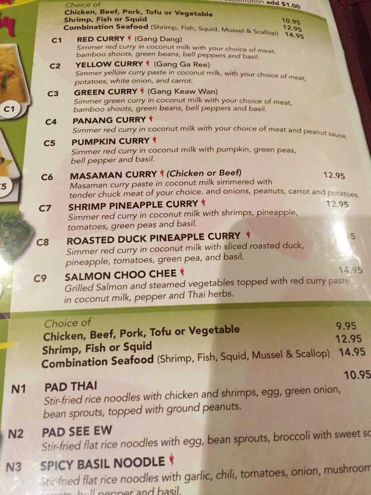 Menu at Thai Lotus Restaurant, Phoenix