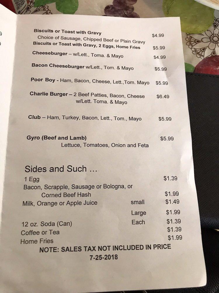 Menu at Charlie And Litza's South Main Cafe, Culpeper