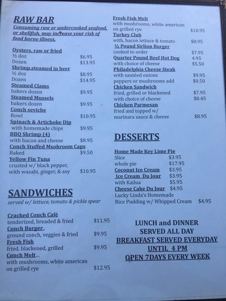 Menu at Cracked Conch Cafe, Marathon