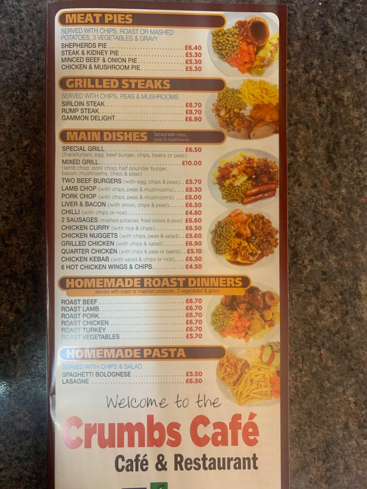 Menu at Crumbs Cafe, Beck Row