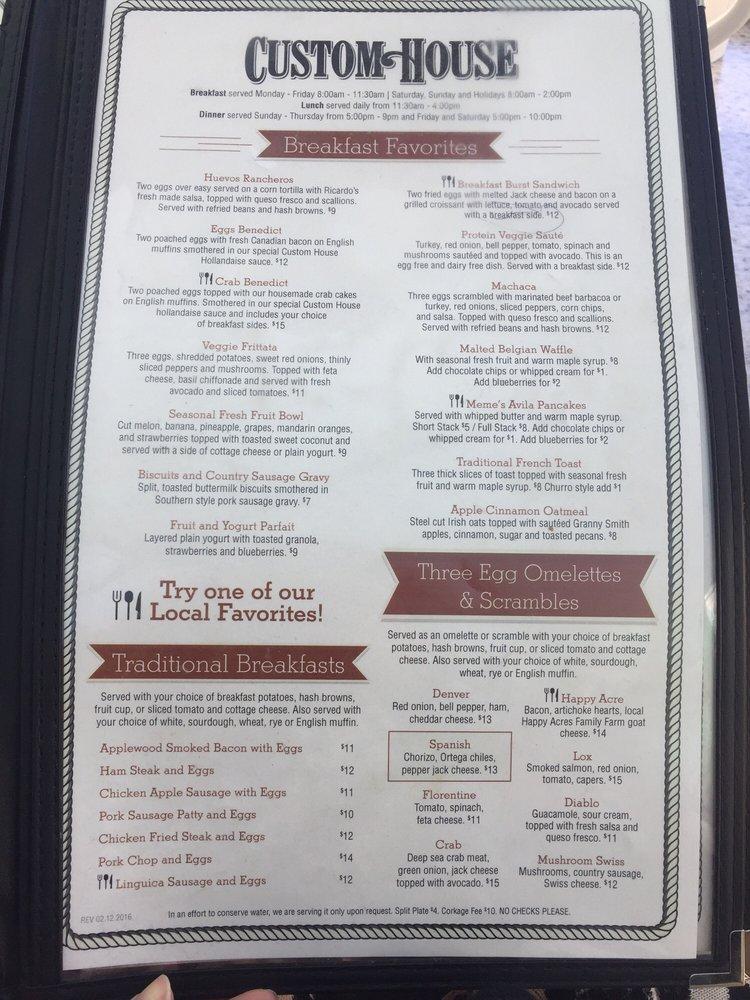 Menu at Custom House restaurant, Avila Beach