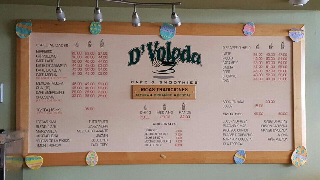 Carta de cafetería D'Volada, Rosarito, Blvd. Benito Juárez